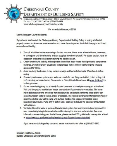Department of Building Safety Regarding Flooded Structures - Cheboygan ...
